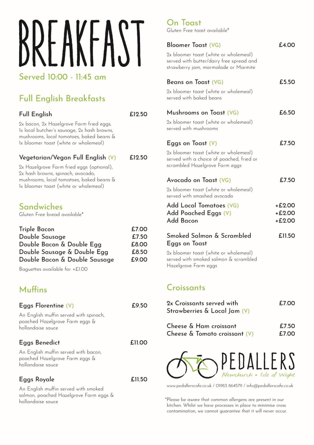 Menu - Pedallers Cafe